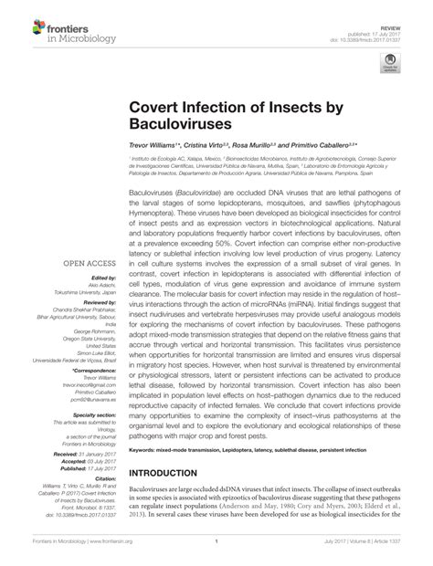 Pdf Covert Infection Of Insects By Baculoviruses