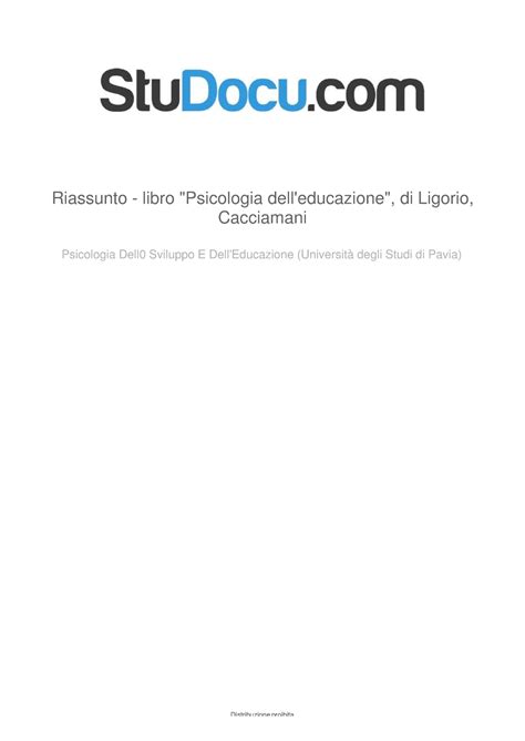 Riassunto Libro Psicologia Delleducazione Di Ligorio Cacciamani