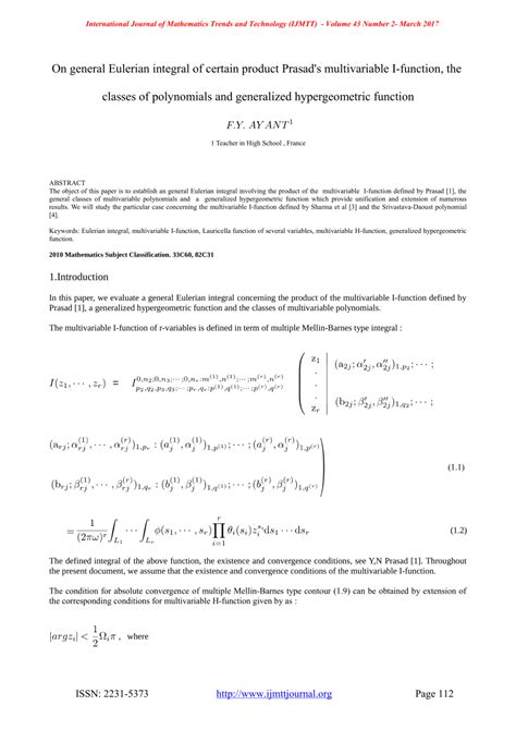 Pdf On General Eulerian Integral Of Certain Product Prasads