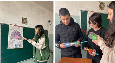 ქსნის საჯარო სკოლის მე 8 კლასის მოსწავლეებმა ბიოლოგიის გაკვეთილზე სასუნთქი სისტემის მოდელი