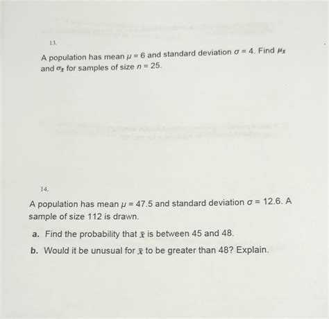 Solved 13 A Population Has Mean μ 6 And Standard Deviation