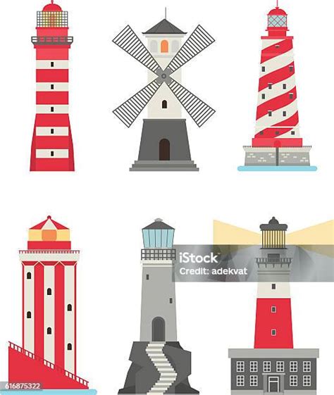 Groupe Dimages Vectorielles De Dessin À Des Phares Vecteurs Libres De