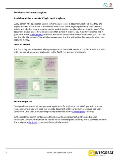 Asylum Residence Documents Guide Pdf Identity Document Right Of