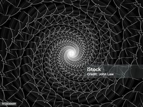검은 배경에 복잡한 연결된 줄 지어있는 나선형 구조 차원 분열도형에 대한 스톡 사진 및 기타 이미지 차원 분열도형 추상적인 회오리바람 Istock