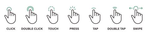 Hand Finger Touch Swipe Click Press And Tap Line Icon Set Double Click And Tap Sign Gesture