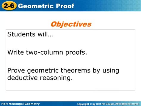 PPT - Students will… Write two-column proofs. Prove geometric theorems ...