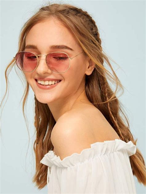 Metal Frame Tinted Lens Sunglasses Rose Colored Sunglasses Fashion