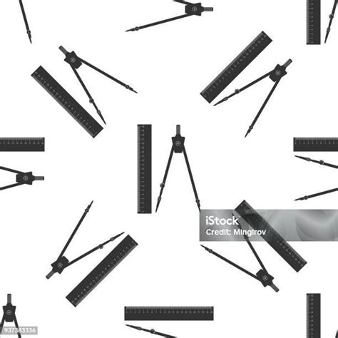 눈금자 및 그리기 나침반 아이콘 원활한 패턴 백색 배경에 그리기 전문 악기입니다 기 장비입니다 교육 부호입니다 평면 디자인입니다