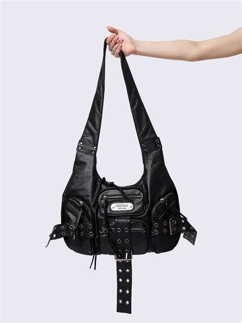 Unchained Black Faux Leather Shoulder Bag One Size Black Leather