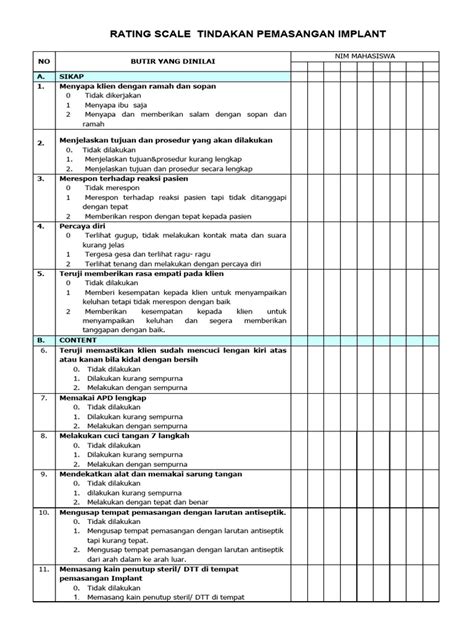 8 Checklist Tindakan Pemasangan Kb Implant Pdf