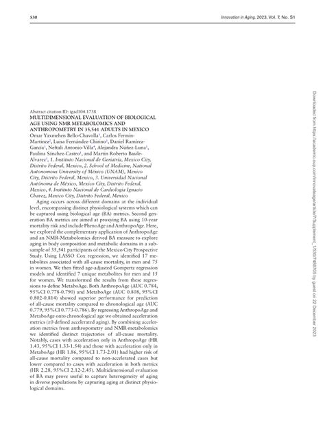 Pdf Multidimensional Evaluation Of Biological Age Using Nmr Metabolomics And Anthropometry In