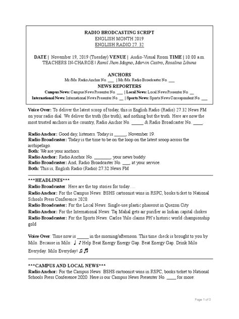 Radio Broad Script Pdf News Broadcasting