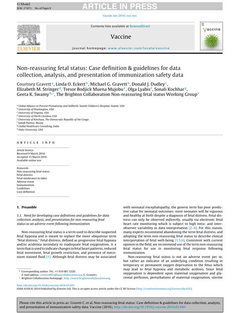 Pdf Non Reassuring Fetal Status Case Definition And Guidelines For Data Collection Analysis