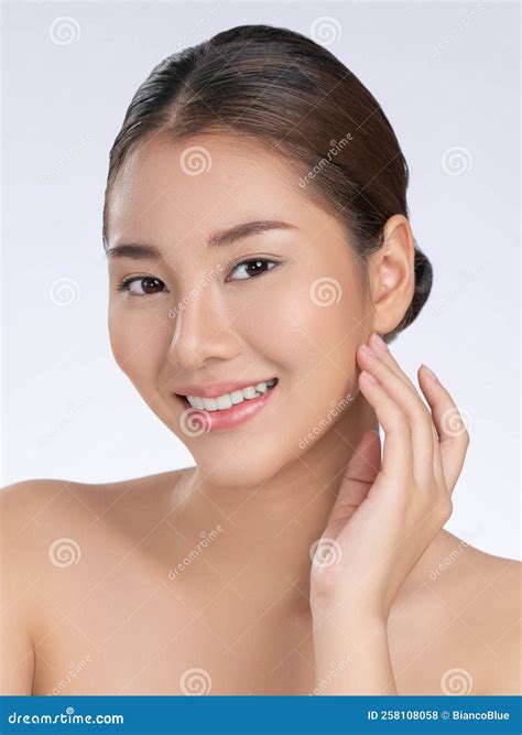 Portrait Of Gorgeous Young Girl Posing Beauty Gesture With Clean Fresh
