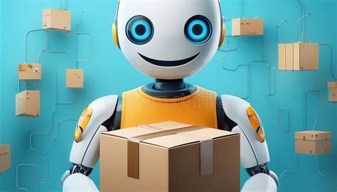 Cute Robot Delivering Packages For Marketplaces Delivery Service Concept Style Stock