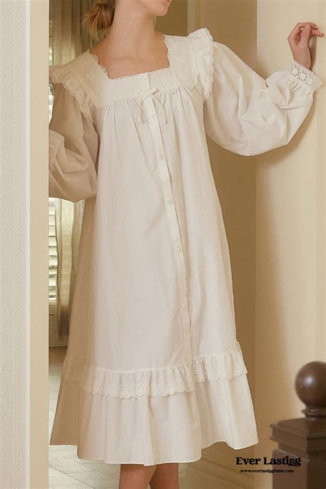 Cottage Ruffle Lace Nightgown Dress White Night Gown Dress Pretty