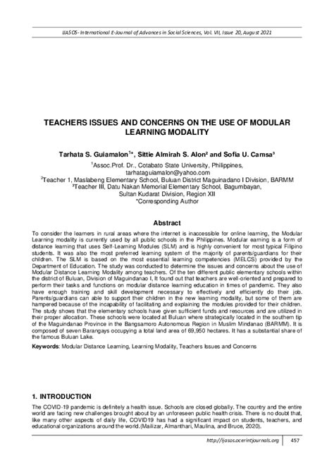 pdf teachers issues and concerns on the use of modular learning modality