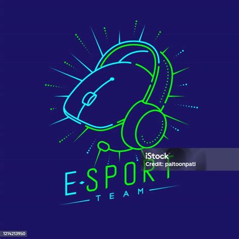 Esport 스트리머 로고 아이콘 개요 스트로크 헤드폰마우스 게이밍 기어 마이크 및 반경 디자인 일러스트레이션 이 스포츠 팀