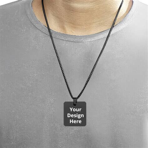 Buy Black Customized Engraved Metal Square Pendant Chain With T Box