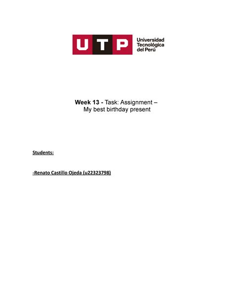 Week T Task Assignment My Best Birthday Present Week Task