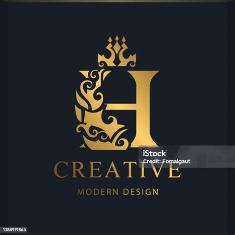 로얄 레터 H 디자인 고급 로고 템플릿 골드 모노그램 비즈니스 기호 배지 문장 라벨 부티크 브랜드 호텔 레스토랑 헤럴드를 위한 크리에이티브 엠블럼 현대적인 스타일 벡터