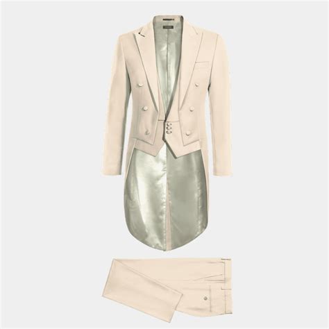 Beige Peak Lapel Tailcoat Suit With Beige Waistcoat