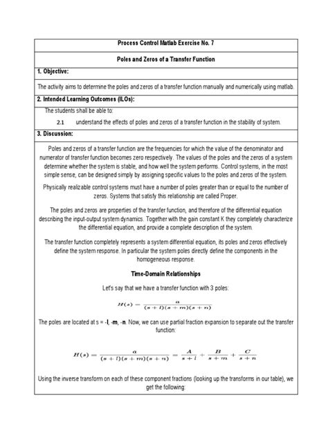 Poles And Zeros Of Transfer Function Pdf Complex Number Control
