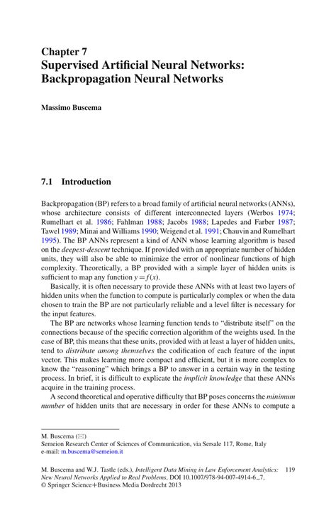 Pdf Supervised Artificial Neural Networks Backpropagation Neural Networks