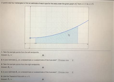 solved 1 point use four rectangles to find an estimate of