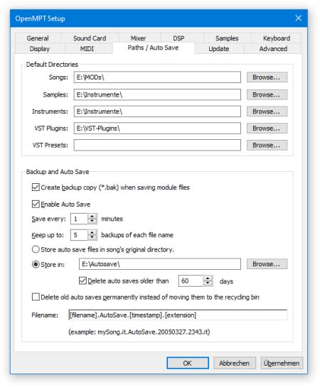 manual setup paths auto save openmpt wiki