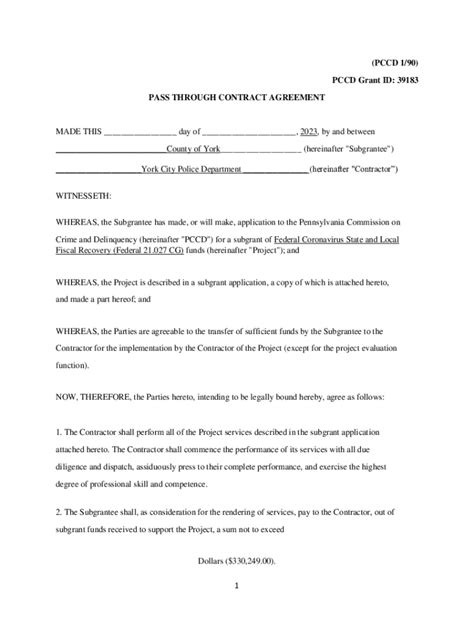 Fillable Online Pccd 39183 Pass Through Contract Agreement York Fax Email Print Pdffiller