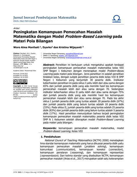 PDF Peningkatan Kemampuan Pemecahan Masalah Matematika Dengan Model