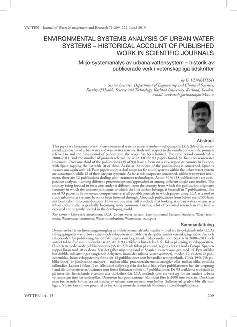 Pdf Environmental Systems Analysis Of Urban Water Systems