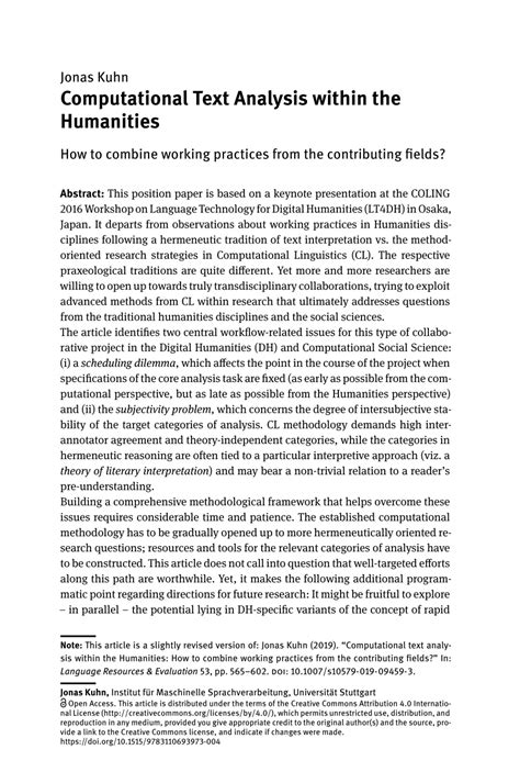 Pdf Computational Text Analysis Within The Humanities