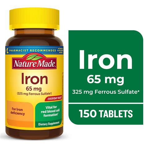 Nature Made Iron 65mg 325mg Ferrous Sulfate Dietary Supplement 150