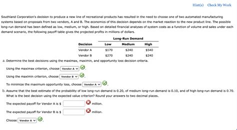 solved hint s check my work southland corporation s