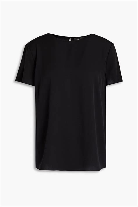 Theory Silk Blend Stretch Satin Top In Black Endource