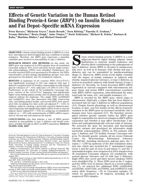 Pdf Effects Of Genetic Variation In The Human Retinol Binding Protein