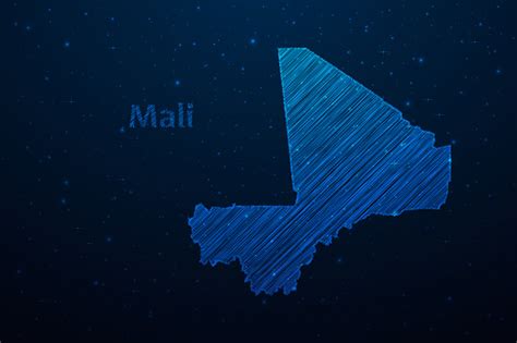 マリの地図の手描きの落書きスケッチと国名紺色の背景に未来的なスタイルのベクトル マップベクトル図eps10 いたずら書きのベクターアート
