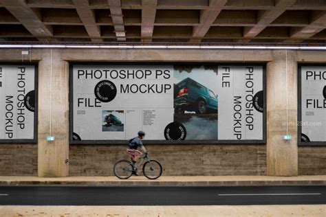 街头户外广告牌场景设计展示的psd贴图样机模板 25学堂