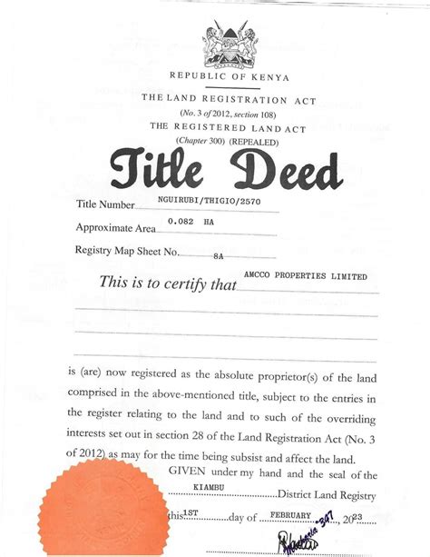 Sample Of Genuine Title Deed In Kenya Updated 2025