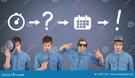 Man Thinking In Sequence With Ideas And Brainstorm Process Icons Stock