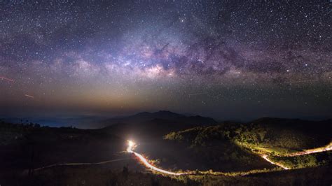 Fond d écran la nature paysage nuit galaxie Montagnes des arbres
