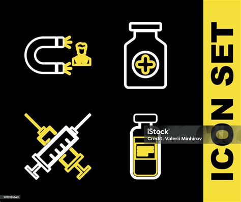 Réglez La Ligne Flacon De Médicament Flacon Médical Ampoule Seringue