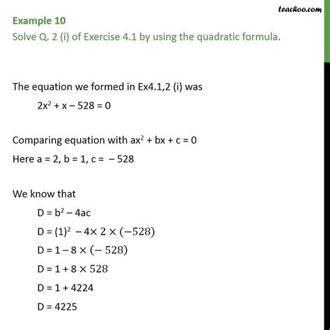 Question 4 Solve Q 2 I Of Ex 4 1 By Quadratic Formula