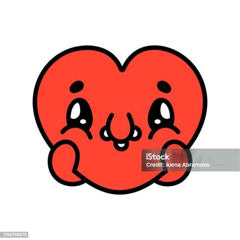 하트 이모티콘 그루비 히피 하트 캐릭터 재밌는 캐릭터 하트가 웃는다 발렌타인 데이 디자인에 대 한 트렌디 한 복고풍 스타일의