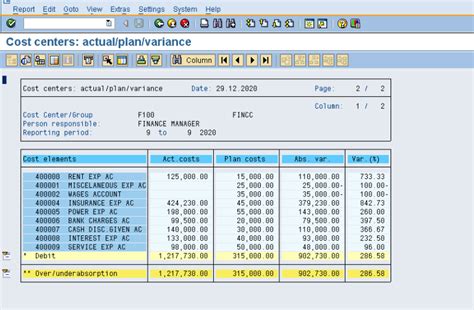 Actual Plan Variance Report Sap Fico