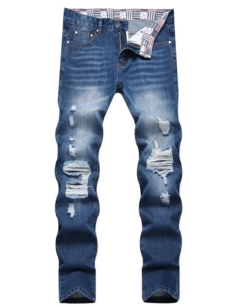Plus Size Mens Street Style Jeans Ripped Denim Pants Fall Temu