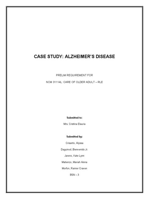 Group 1 Alzheimers Disease Case Study Pdf Alzheimers Disease