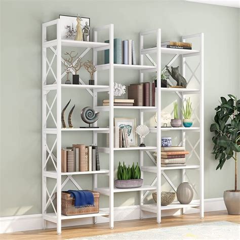 BLUEBELL Open Triple Wide 5 Shelf Bookcase Industrial Etagere